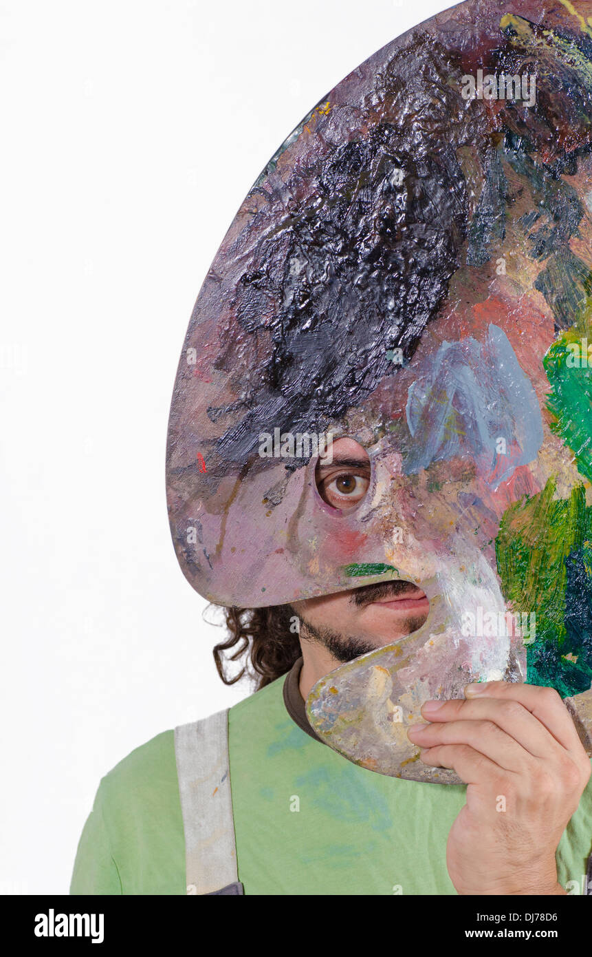 Portrait of an eccentric artist holding his palette Stock Photo - Alamy