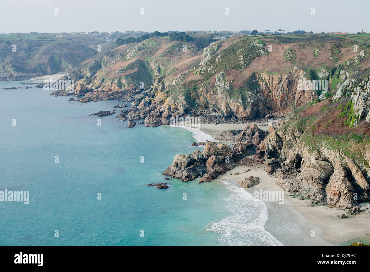 A view of Petit Bot Bay on the south coast of Guernsey, Channel Islands ...