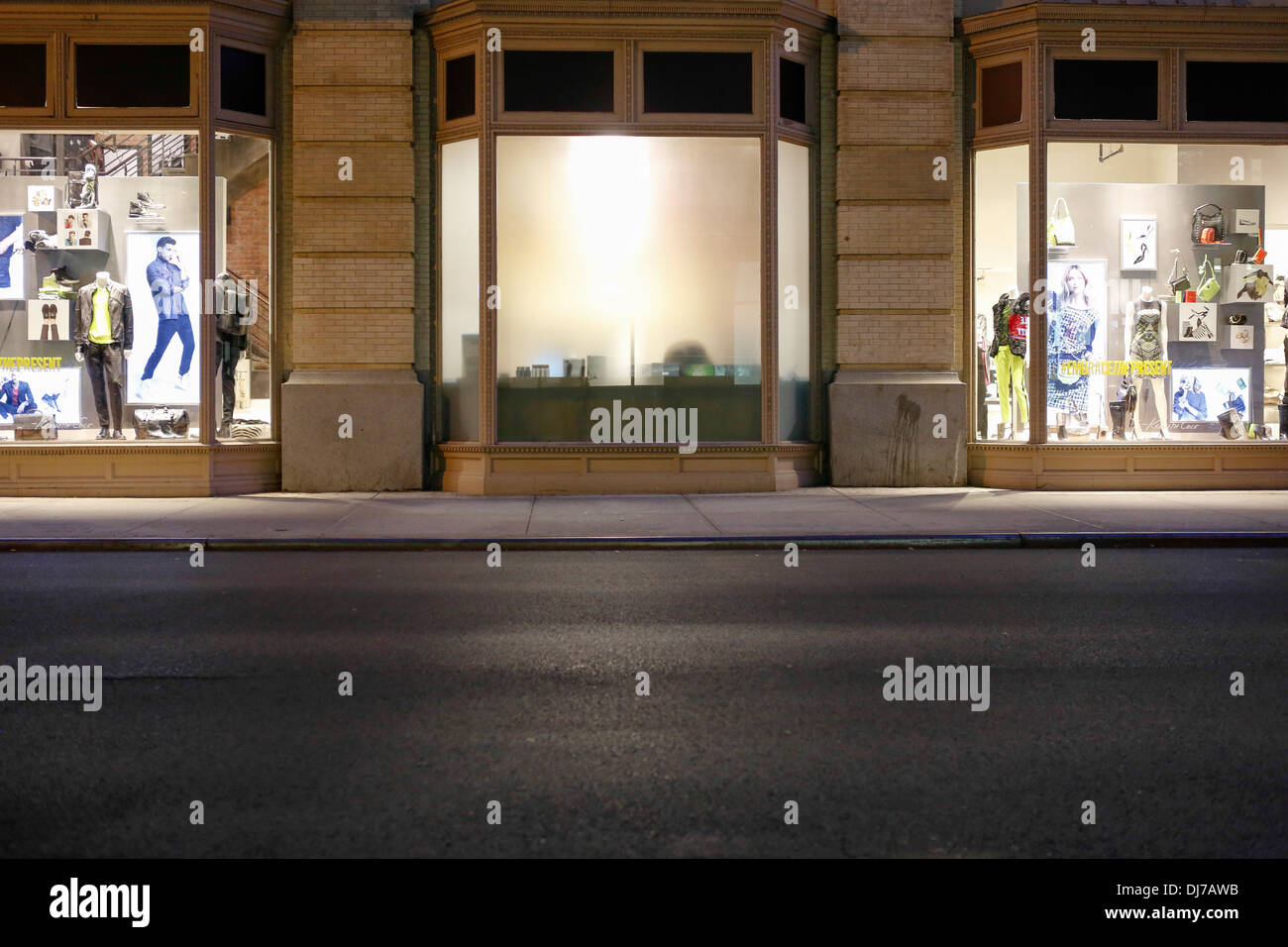 Three Large Showcase Windows at Twilight, Manhattan, New York City ...