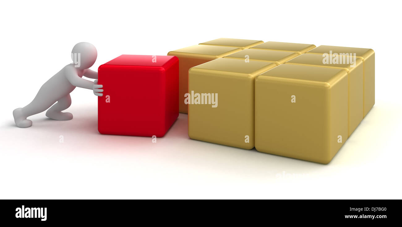 Man push red box (clipping path included Stock Photo - Alamy