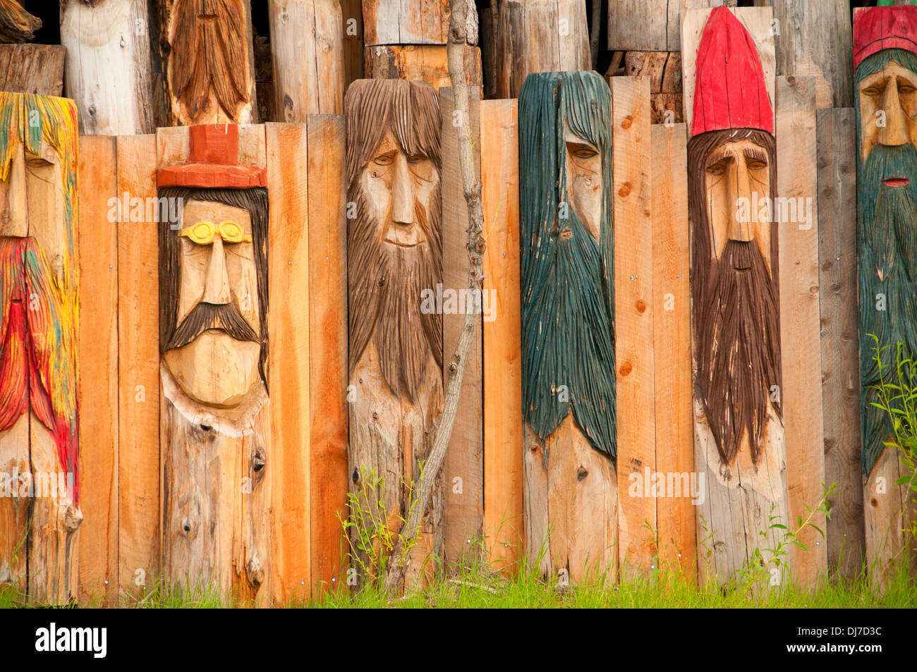 Woodcarver fence, Radium Hot Springs, British Columbia, Canada Stock ...