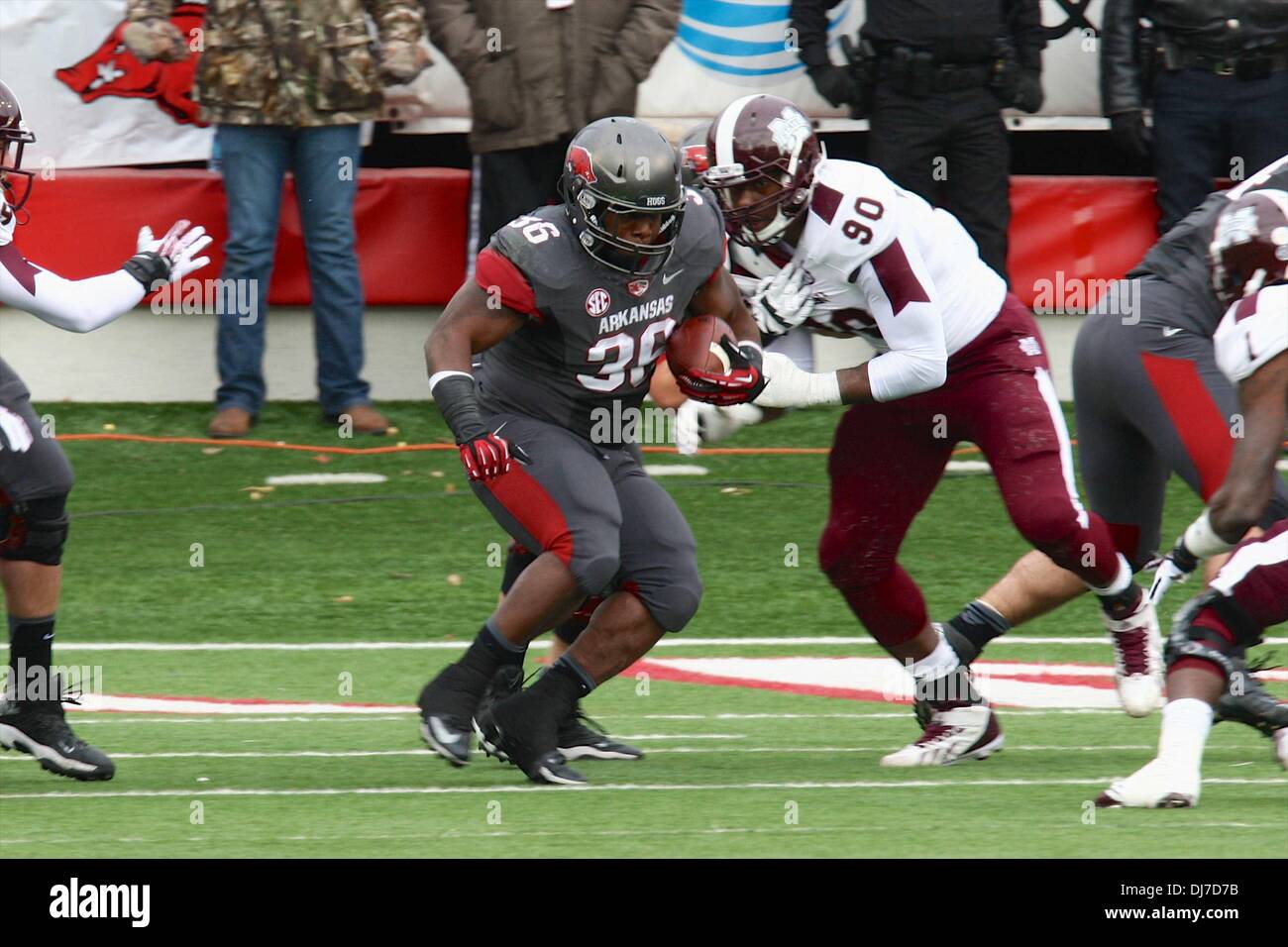 Little Rock, Arkansas, USA. 23 Nov 2013. Razorback fullback Kiero Small ...