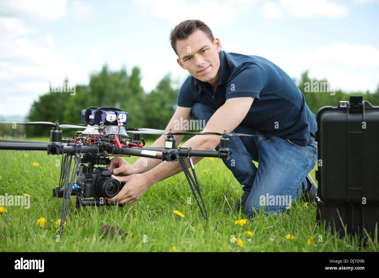 Engineer Setting Camera On Photography Drone Stock Photo - Alamy