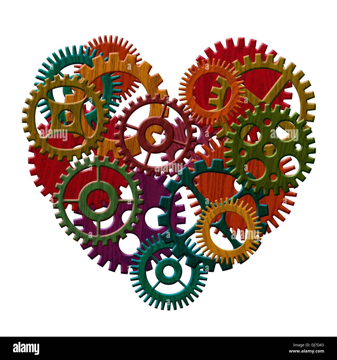 Color Stained Wooden Gears Forming Heart Shape Isolated on White ...