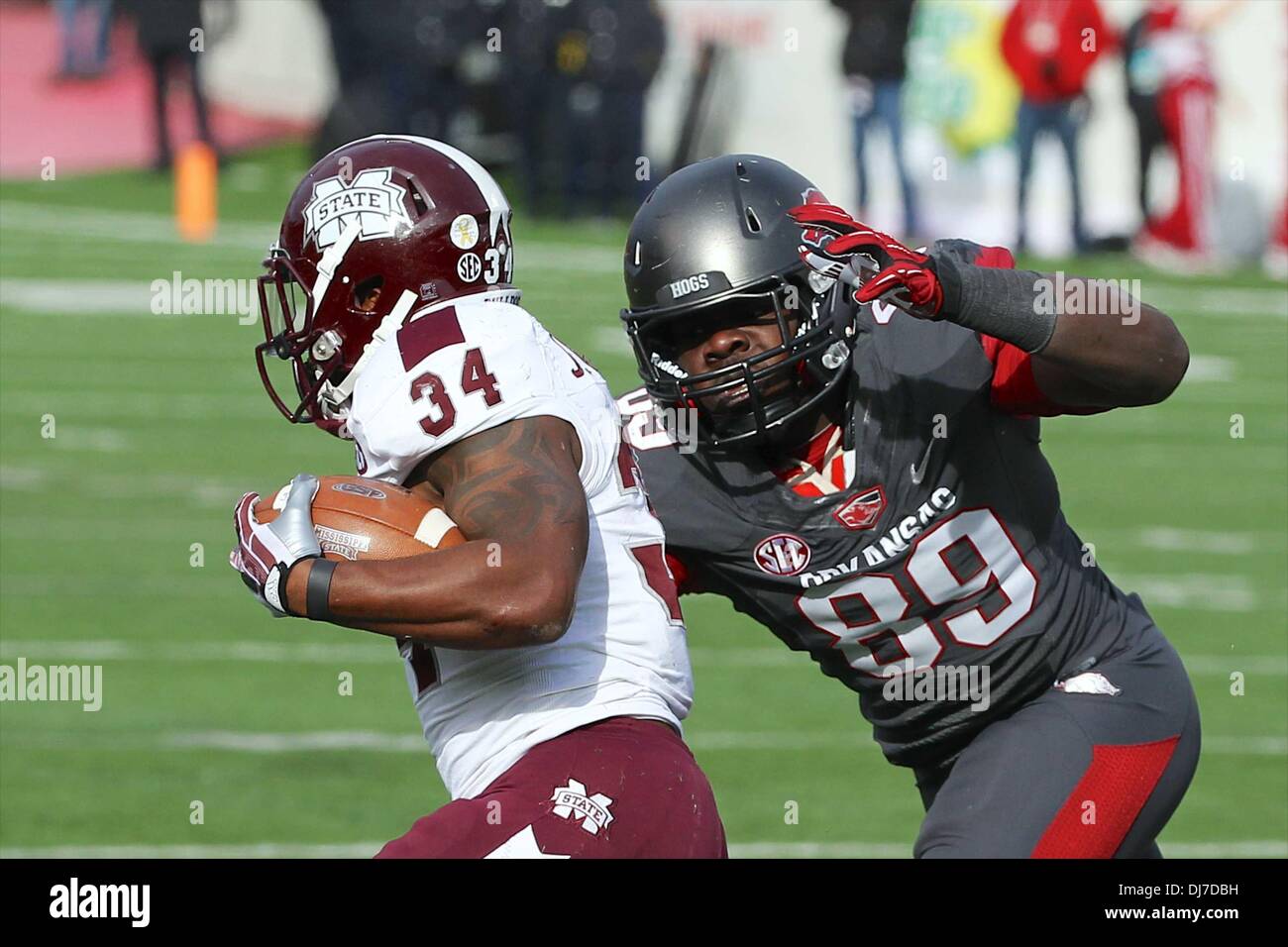 Little Rock, Arkansas, USA. 23 Nov 2013. Arkansas defensive end Brandon ...