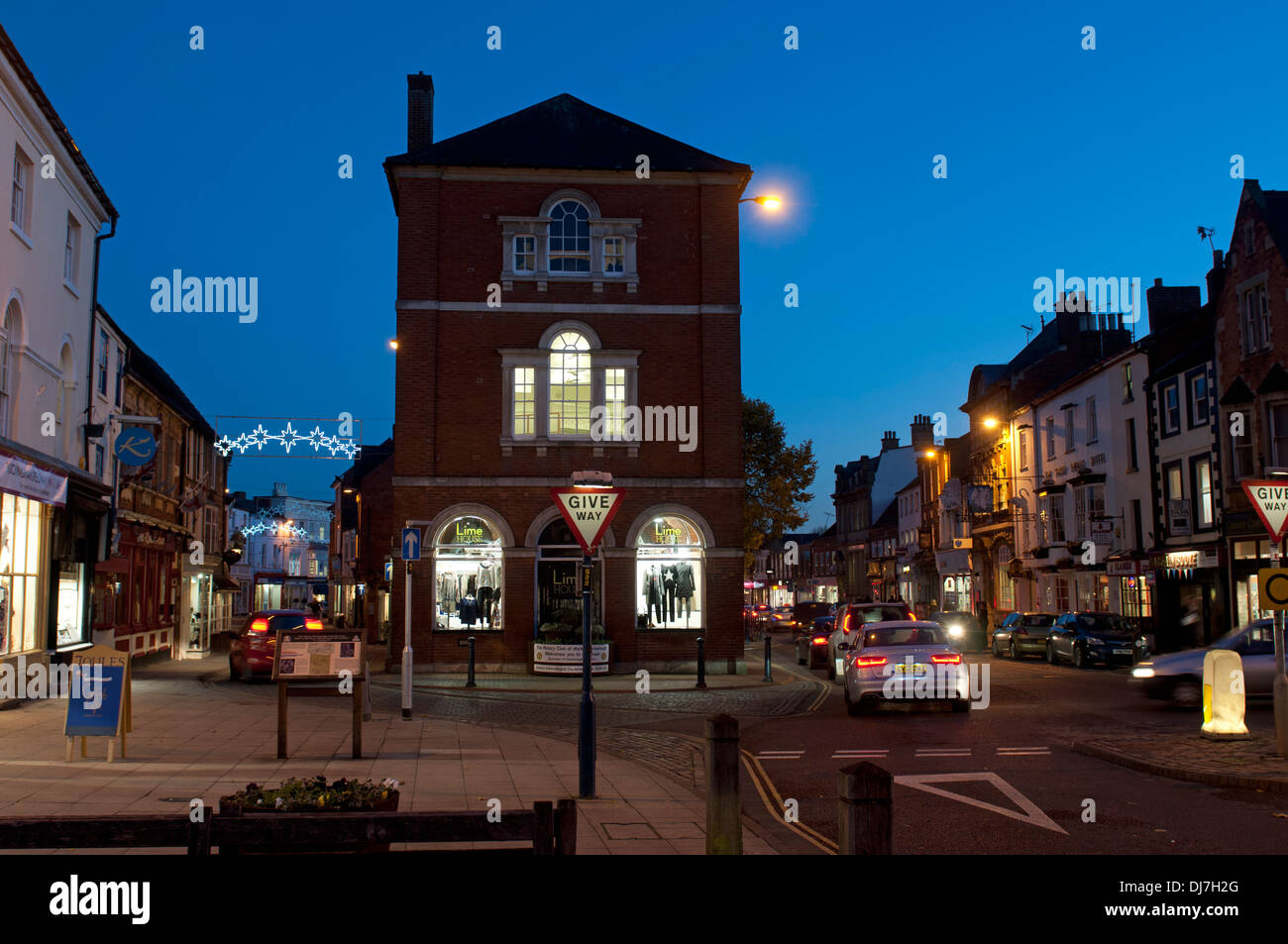 High Street and the Old Town Hall, Market Harborough, Leicestershire ...
