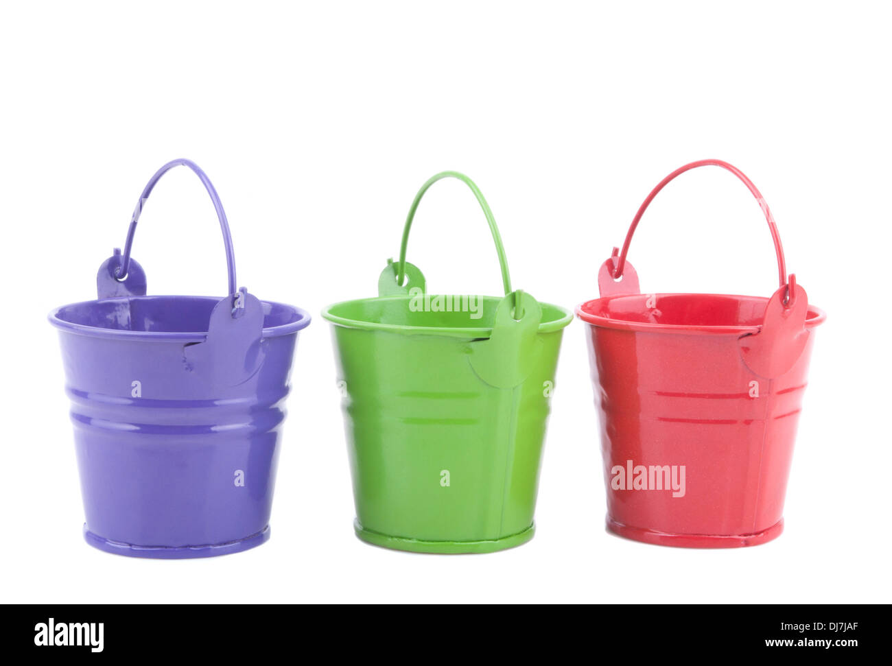 Three buckets of different colors, isolated on white background Stock ...
