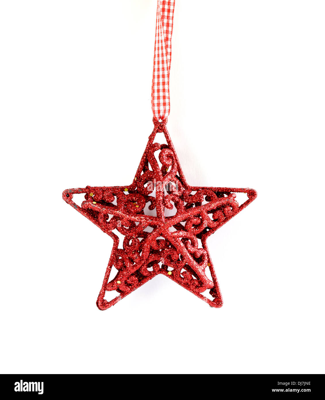 Christmas red star with ribbon on white background Stock Photo - Alamy