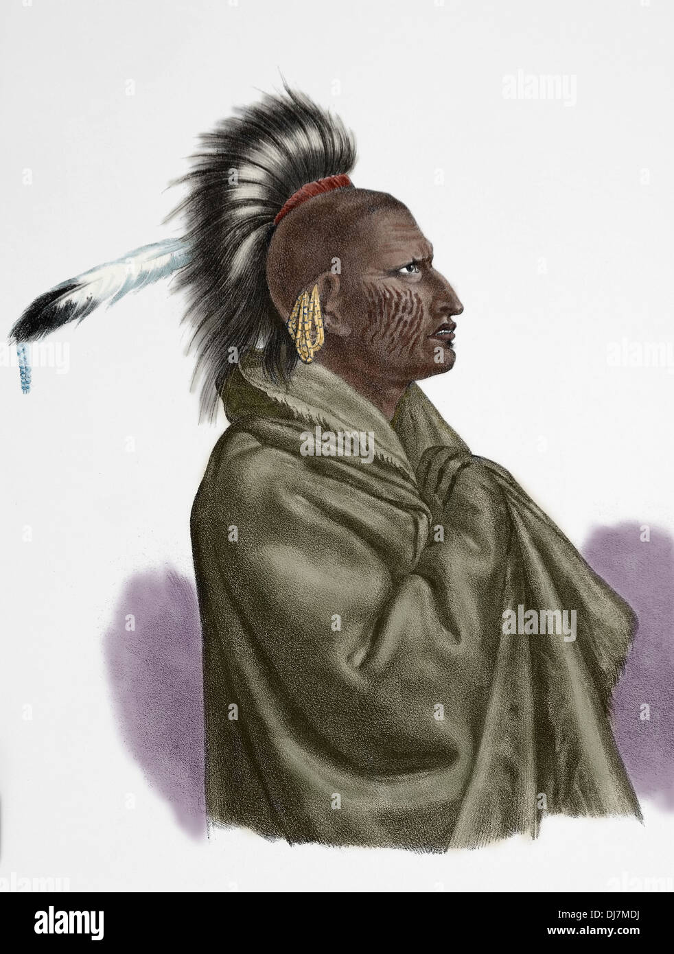Native Americans. United State. Chief. Colored engraving. 1860. 19th ...