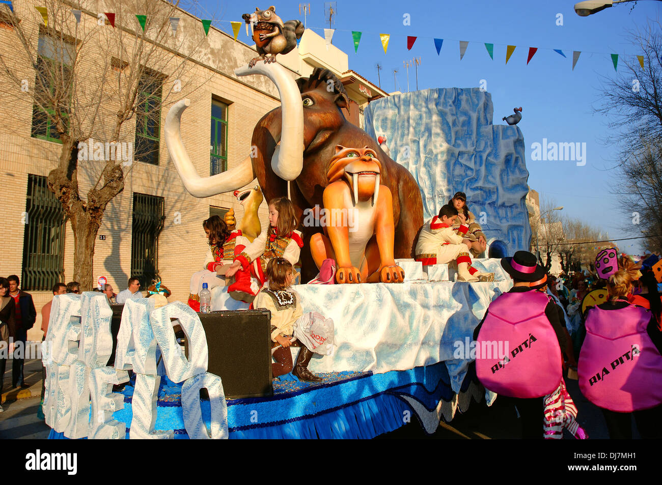 Carnival float, Ice Age allegory, Isla Cristina, Huelva-province ...
