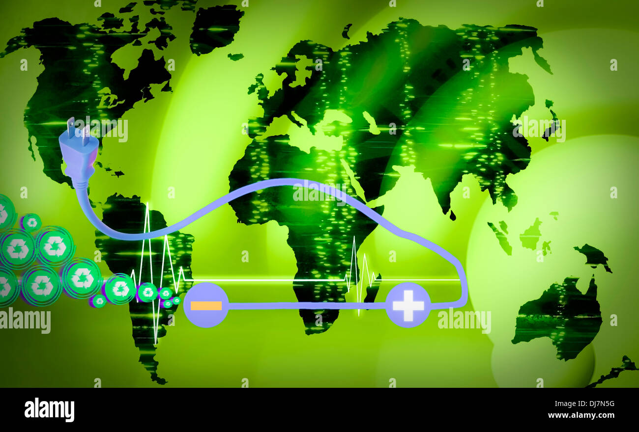 Symbol of the electric cars on World Map, Concept Stock Photo - Alamy
