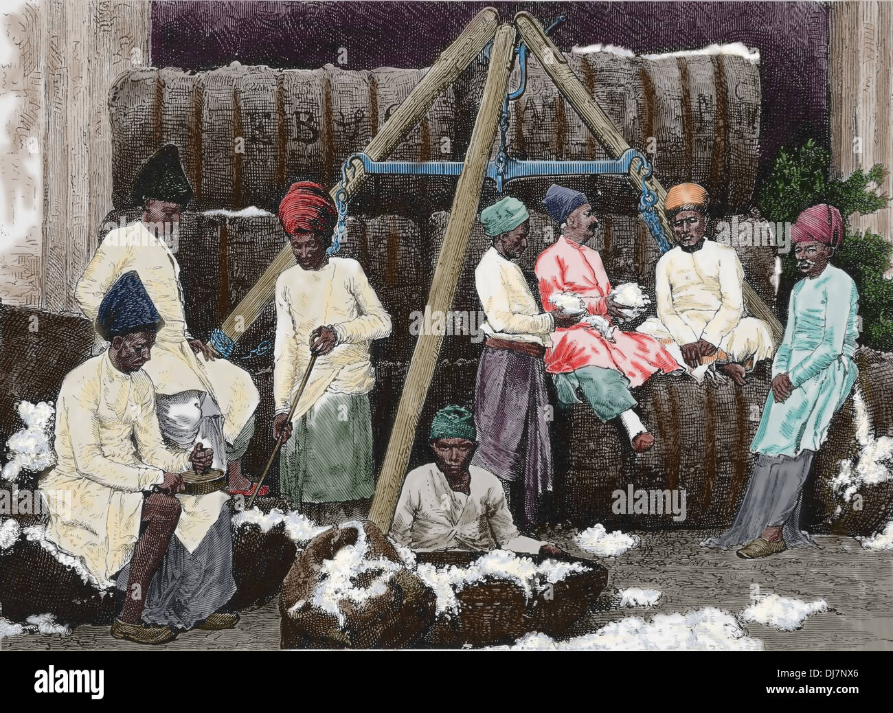 Asia. India. Cotton carriers and traders, c.- 1870. Later colouration ...