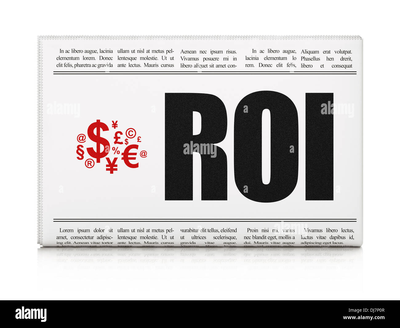 Business concept: newspaper with ROI and Finance Symbol Stock Photo - Alamy