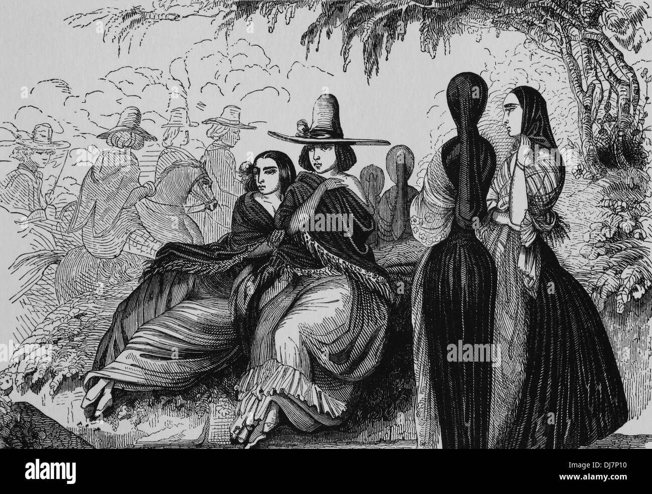 America. Peruvians. Lady at home in Lima, 1840. Engraving Stock Photo ...