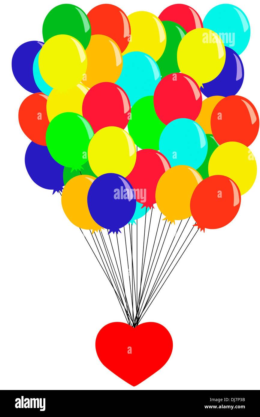 Heart flying with balloons - illustration Stock Photo - Alamy