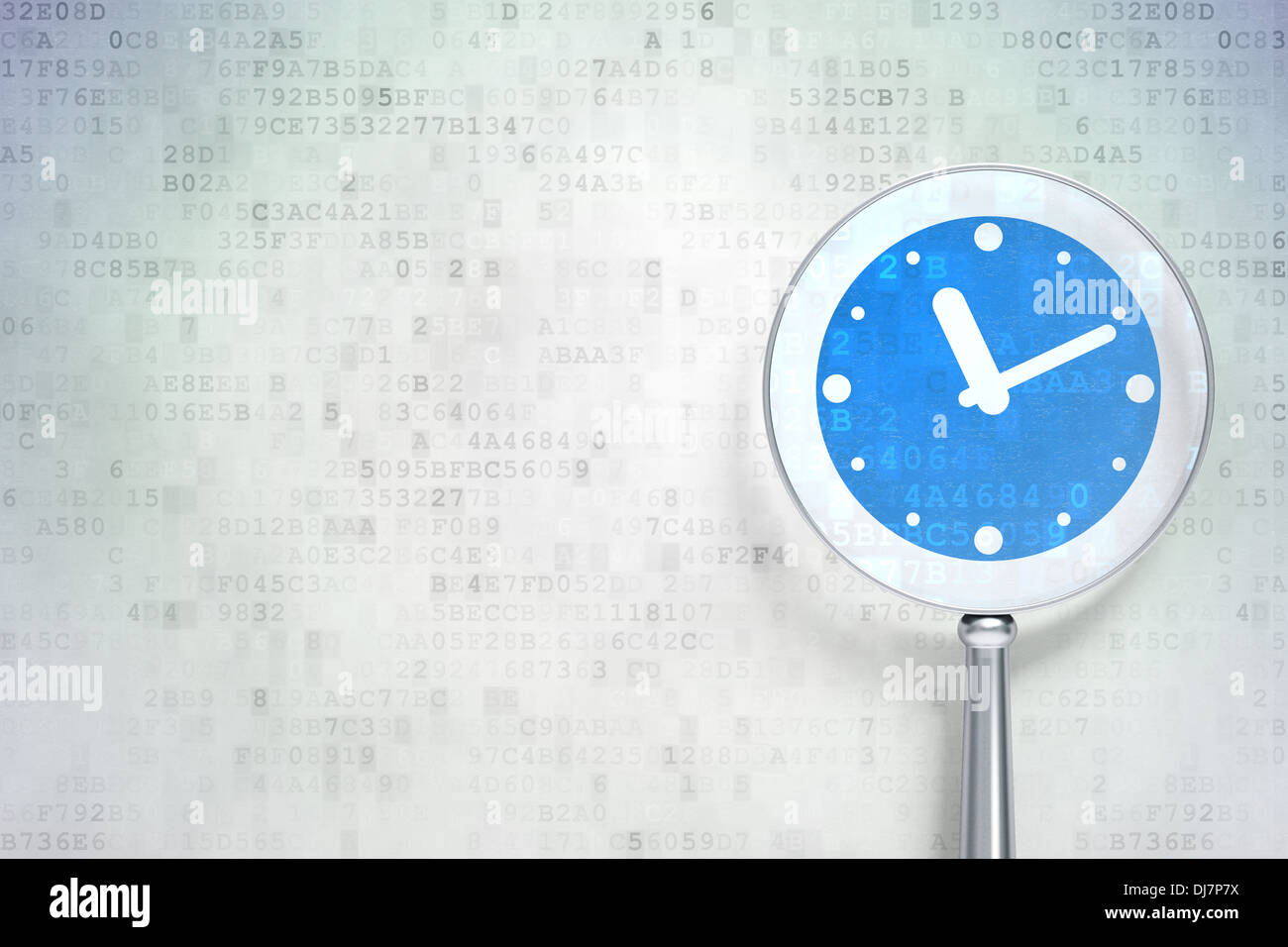 Timeline concept: Clock with optical glass on digital Stock Photo - Alamy