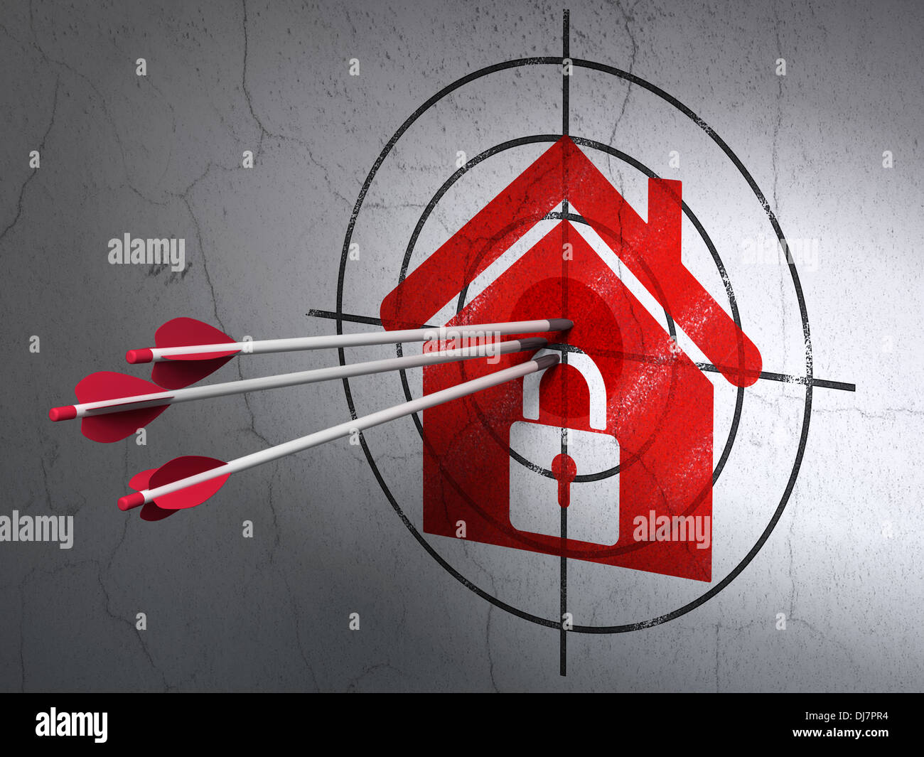 Safety concept: arrows in Home target on wall background Stock Photo ...