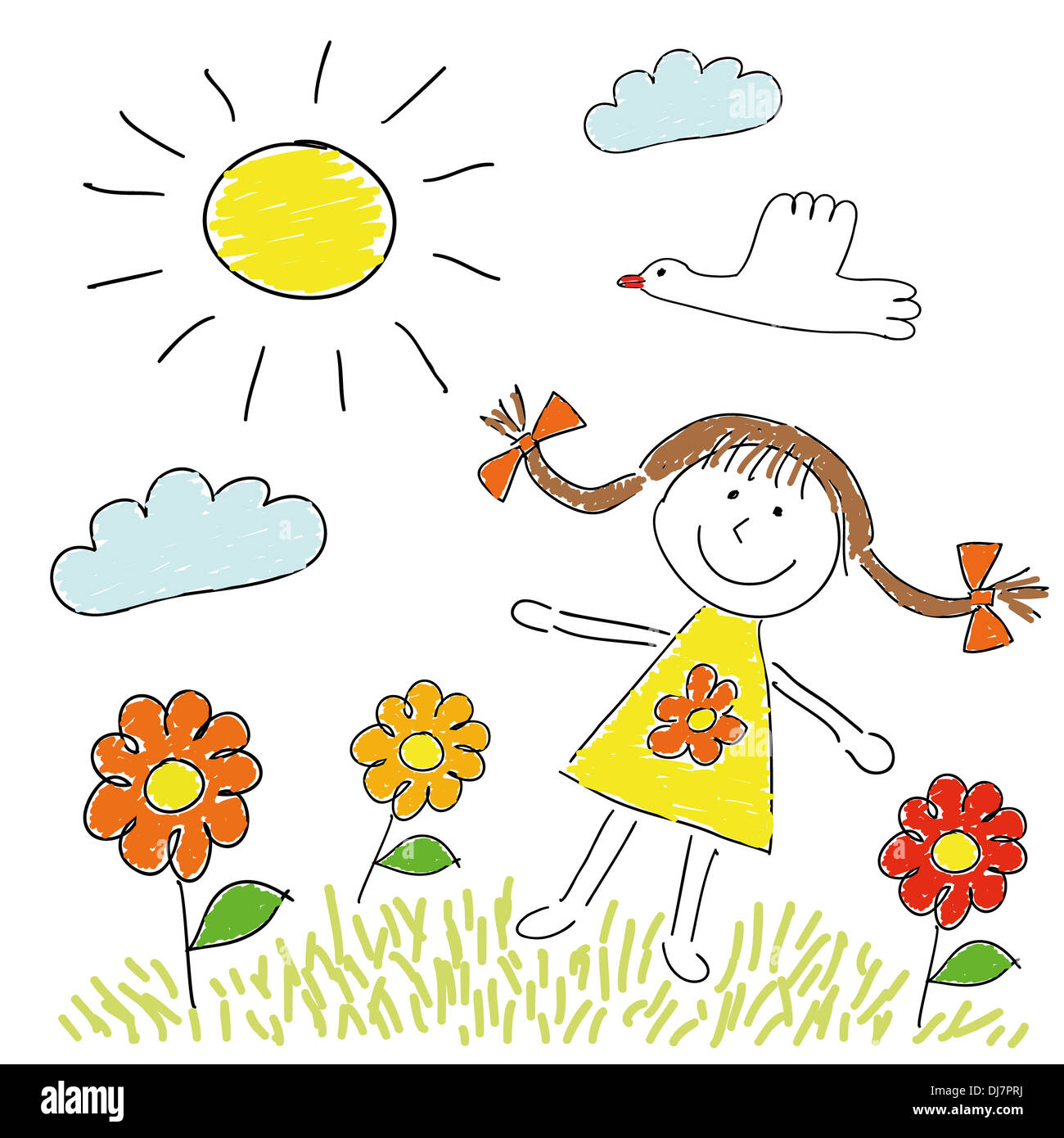 Childish drawing of bird hi-res stock photography and images - Alamy