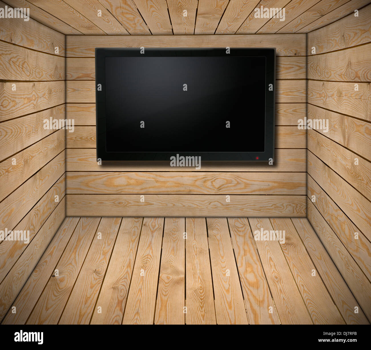Blank TV set screen in wooden interior Stock Photo - Alamy