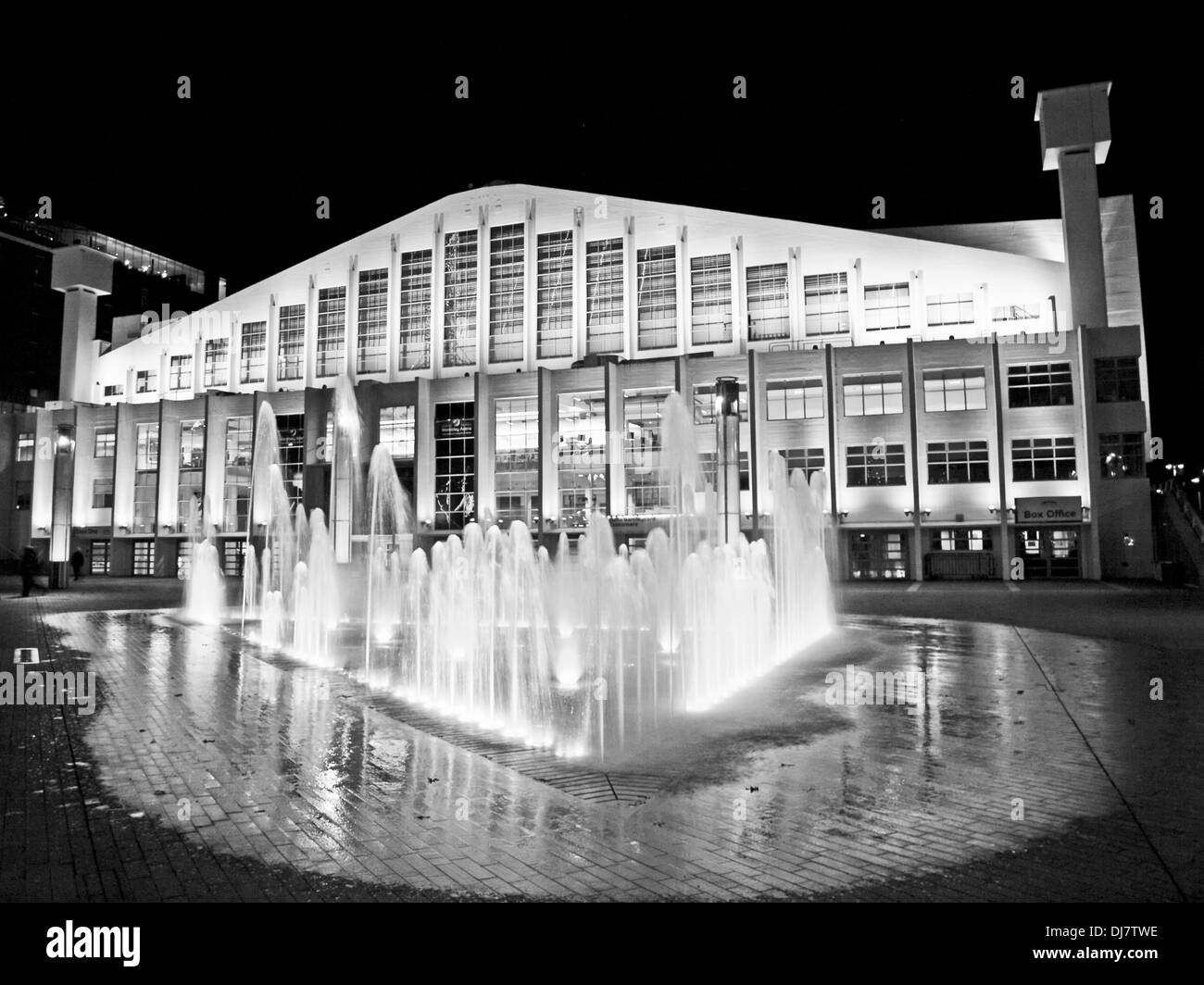 Wembley Arena at night showing fountains, Wembley, London, England ...