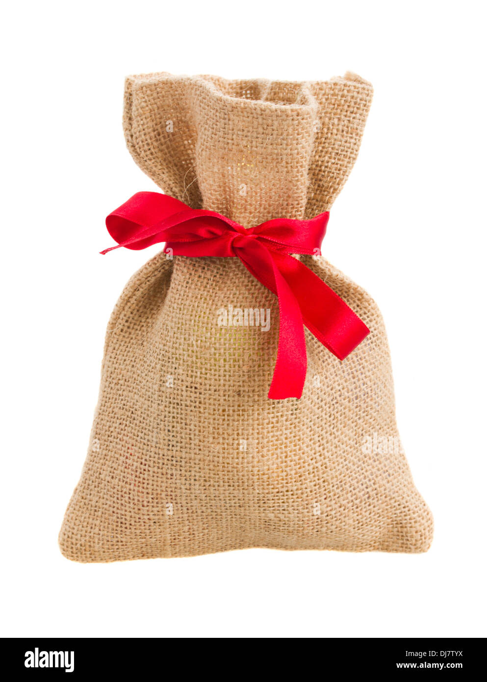 closed sack bag with red bow Stock Photo - Alamy