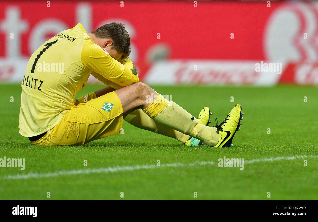 Bremen, Germany. 24th Nov, 2013. Bremen's goalkeeper Sebastian Mielitz ...