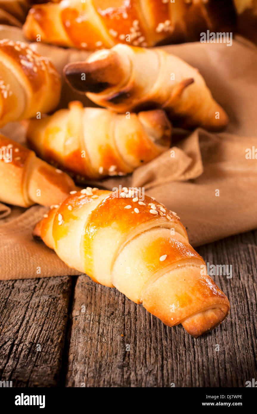 Homemade croissant on the wooden table from above Stock Photo - Alamy
