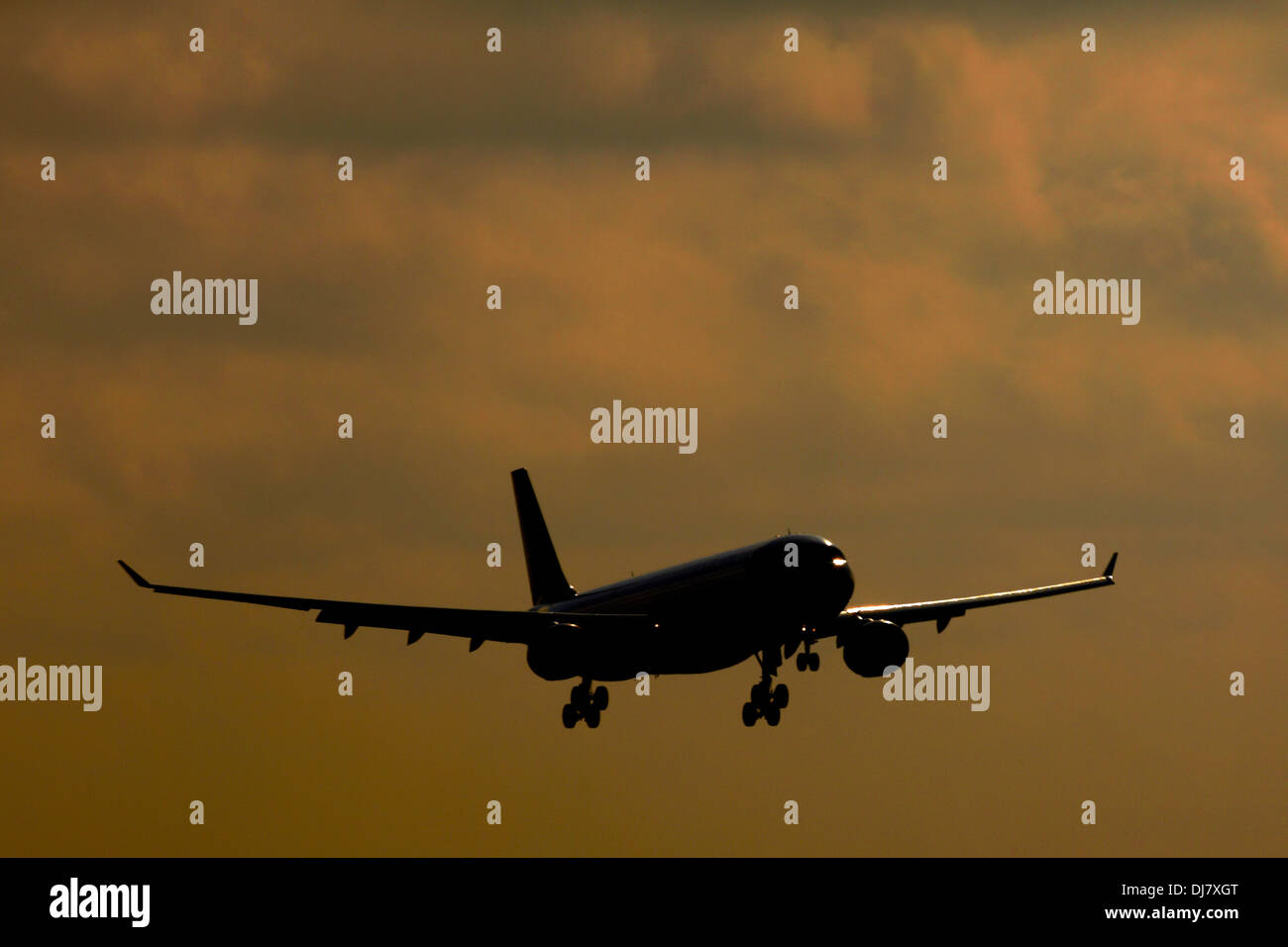 Airbus a330 landing at London Heathrow airport during sunset Stock ...