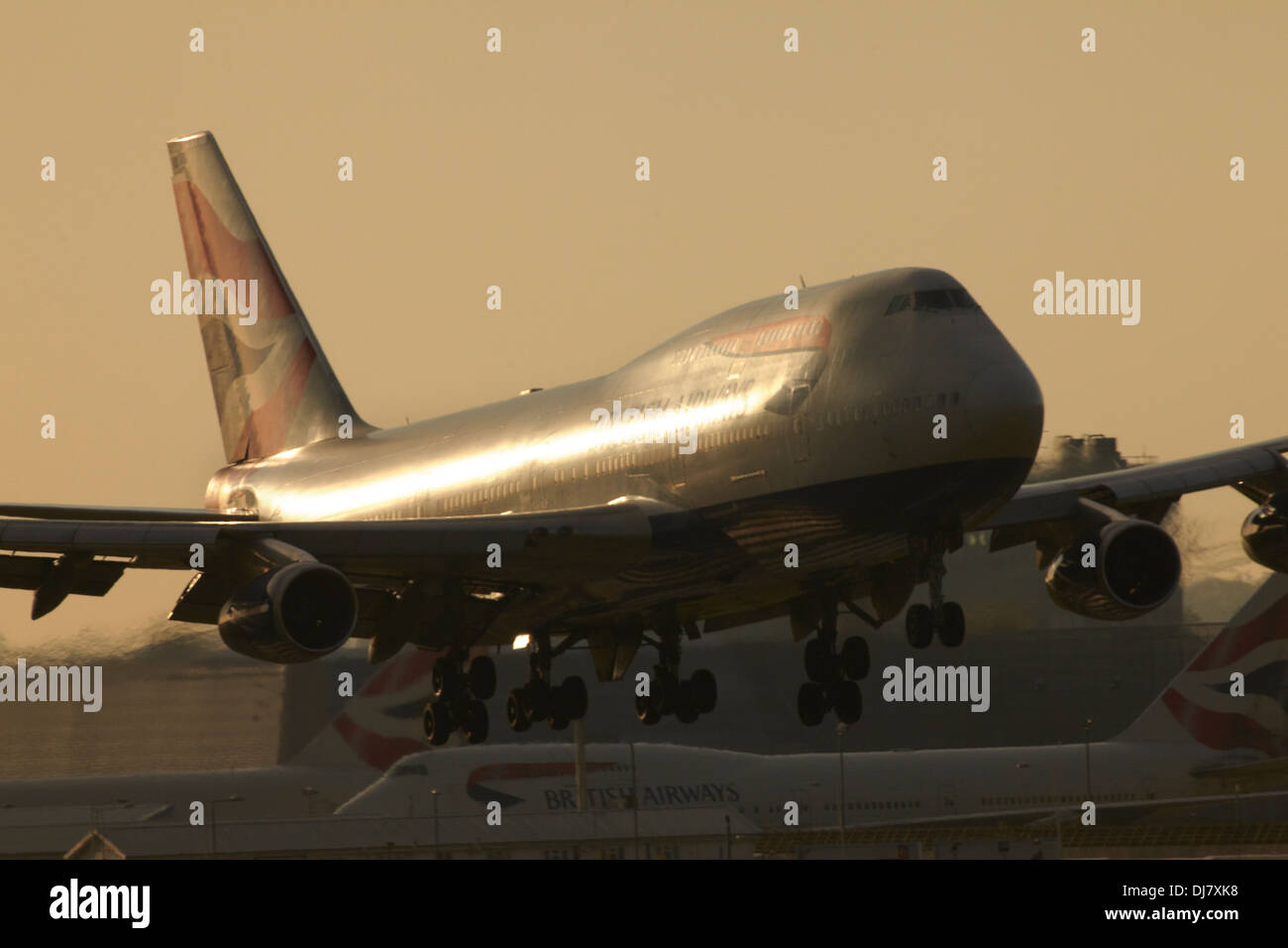 British Airways Boeing 747 jumbo jet landing at London Heathrow airport ...