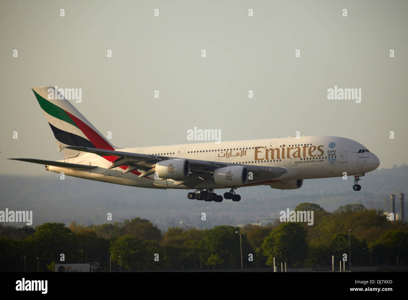 Emirates Airbus A380 landing at London Heathrow Airport Stock Photo - Alamy