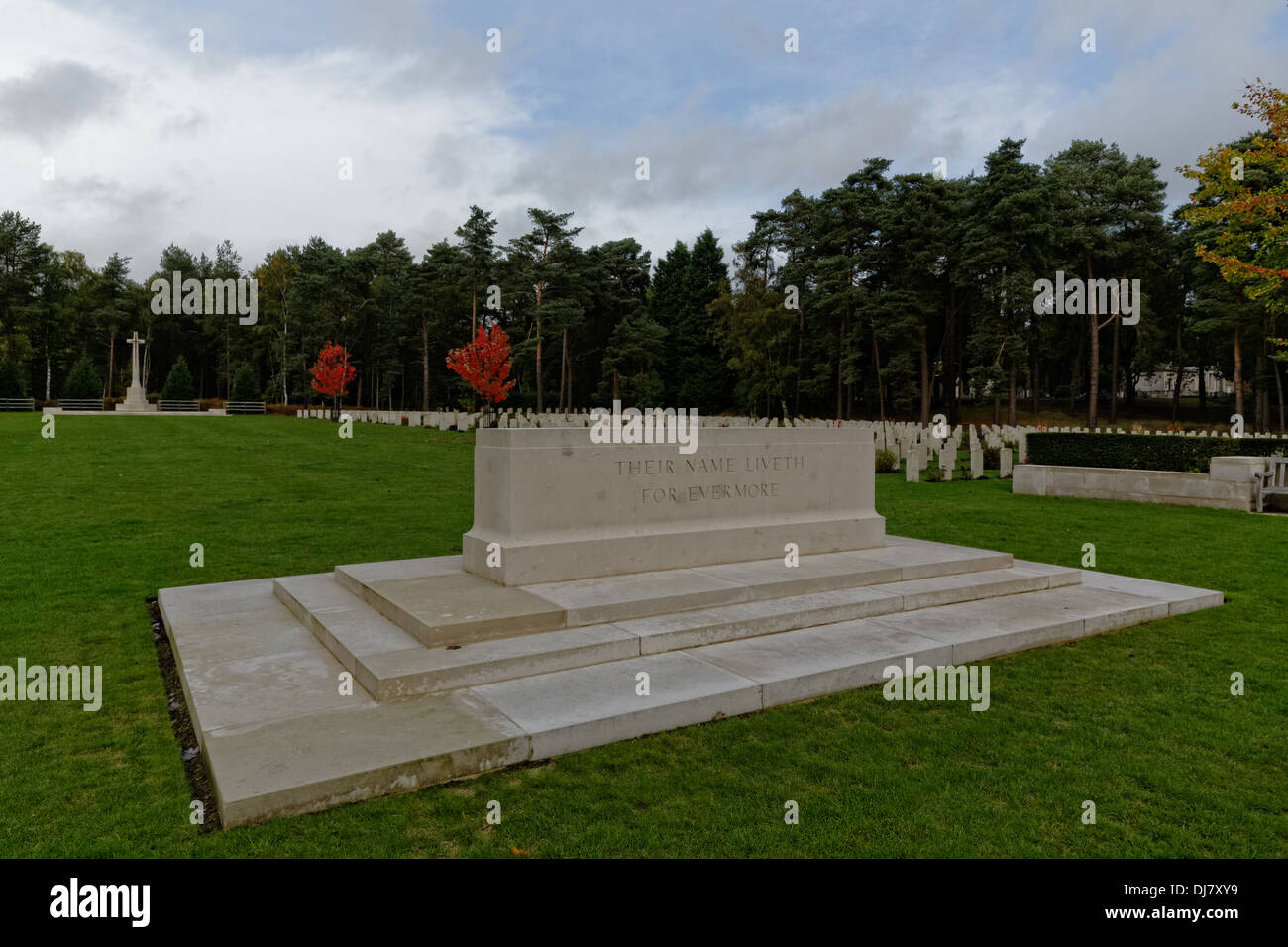 Canadian Military Cemetery with Maple trees in red leaf, Cross of ...