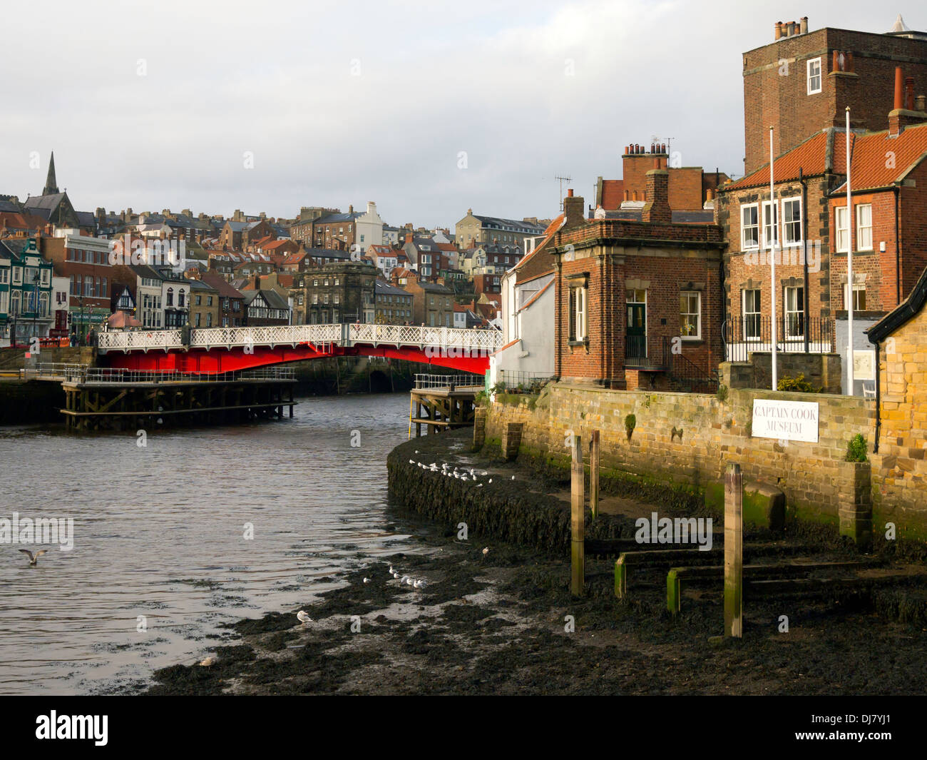 Whitby swing bridge brightly painted viewed from the East side of the ...