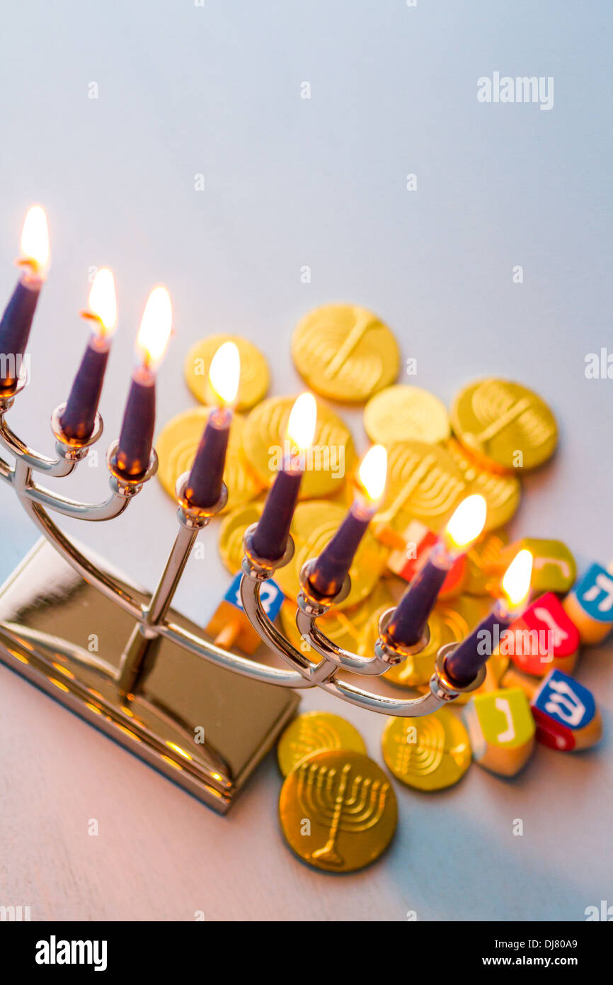 A still life composed of elements of the Jewish Chanukah/Hanukkah ...