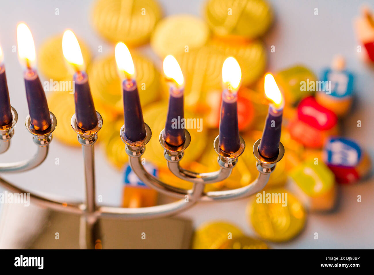 A still life composed of elements of the Jewish Chanukah/Hanukkah ...