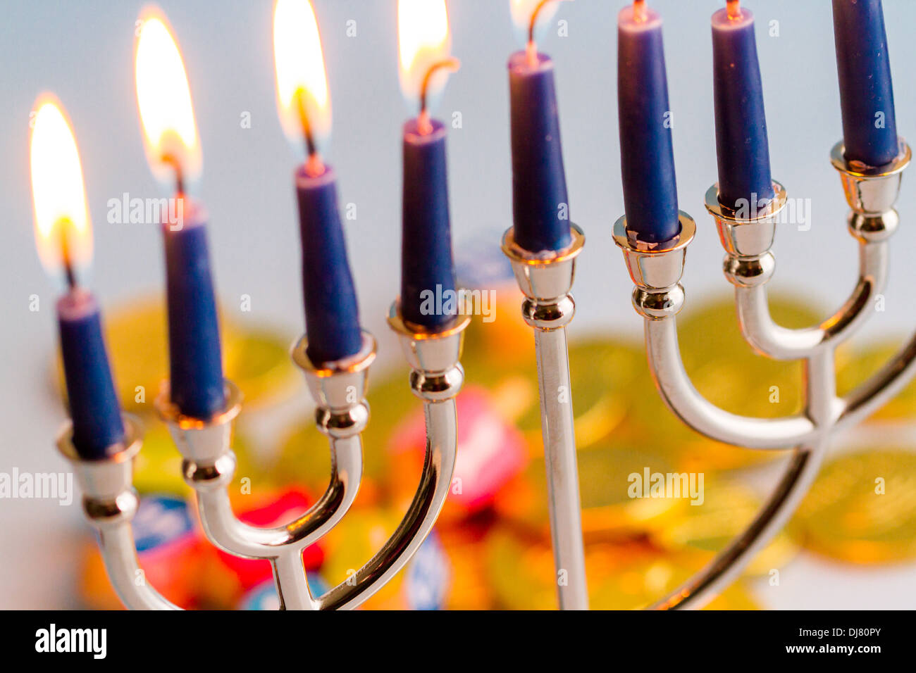 A still life composed of elements of the Jewish Chanukah/Hanukkah ...