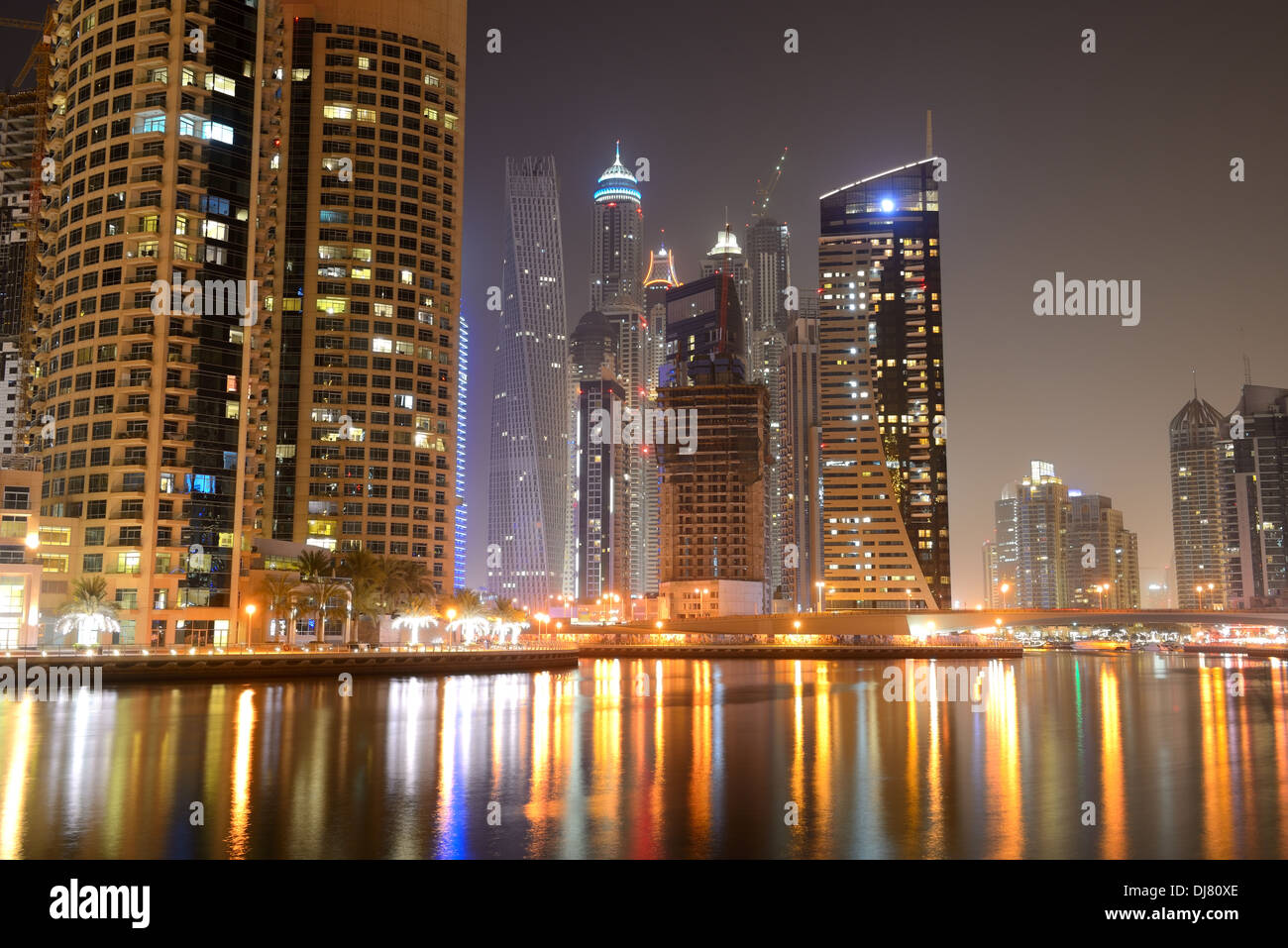 The night illumination at Dubai Marina and Cayan Tower, Dubai, UAE Stock Photo - Alamy