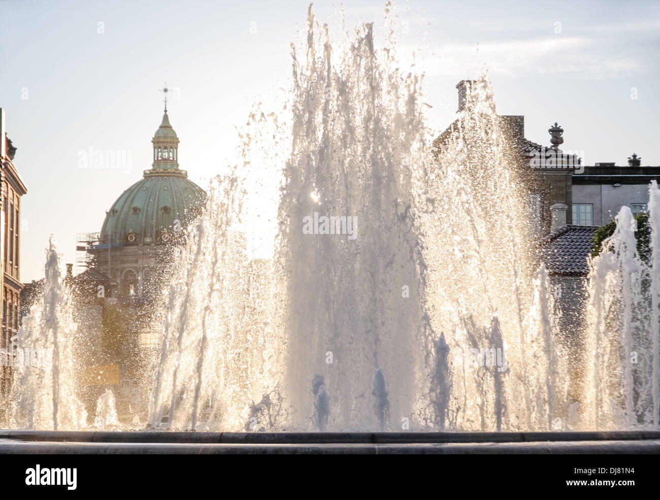 Fountains in front of Amalienborg Palace in Copenhagen, Denmark Stock ...