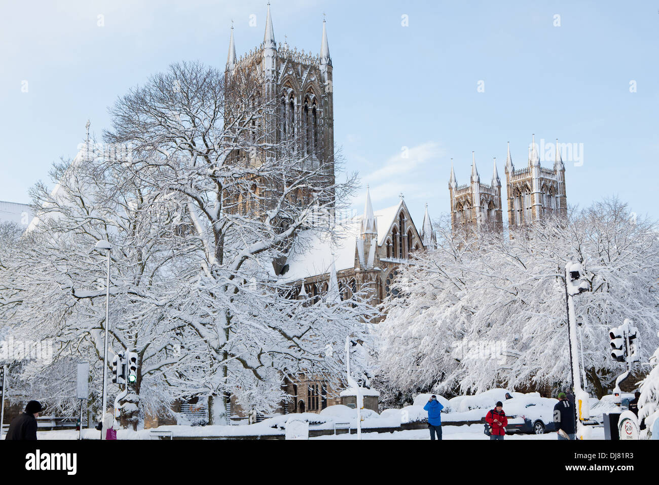 Lincoln Cathedral in winter in the snow following a heavy snowfall ...