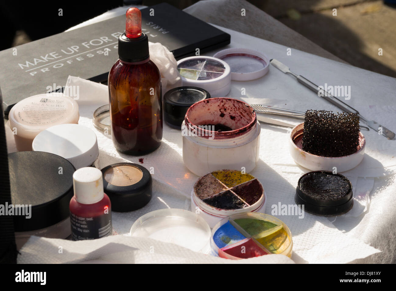 Theatrical make up kit - fake blood and make-up Stock Photo - Alamy