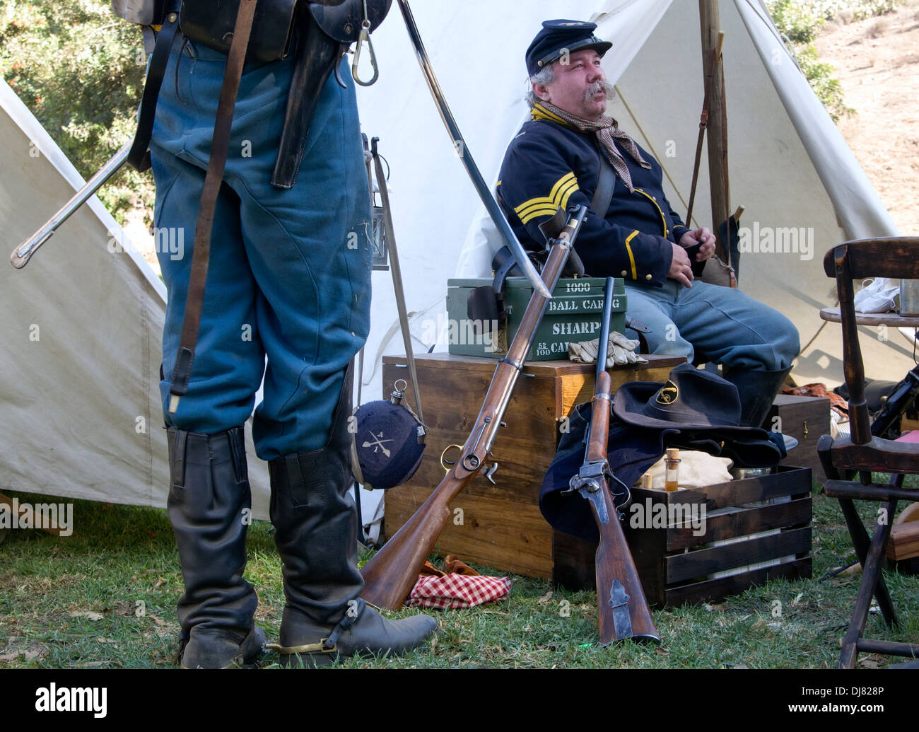 Union soldier reenactors at base camp Stock Photo - Alamy