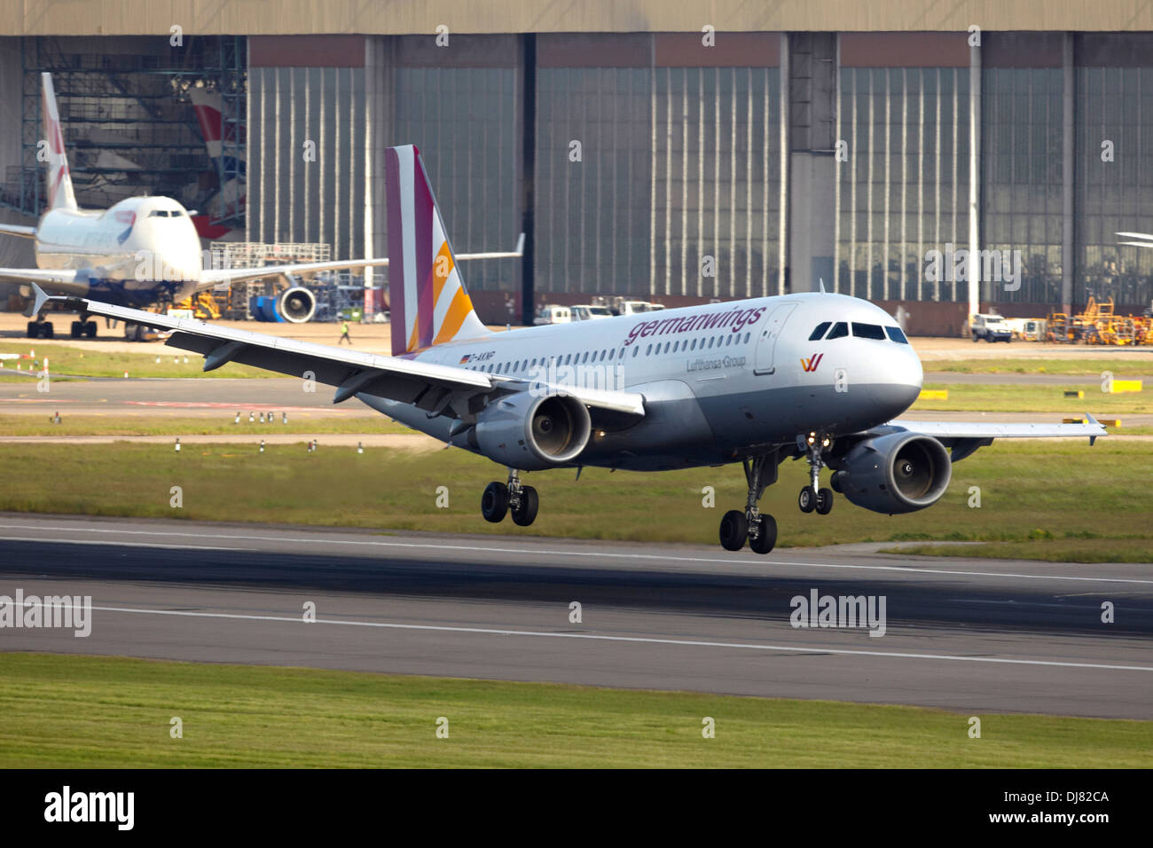 Germanwings Airbus A320 landing at London Heathrow Airport Stock Photo ...