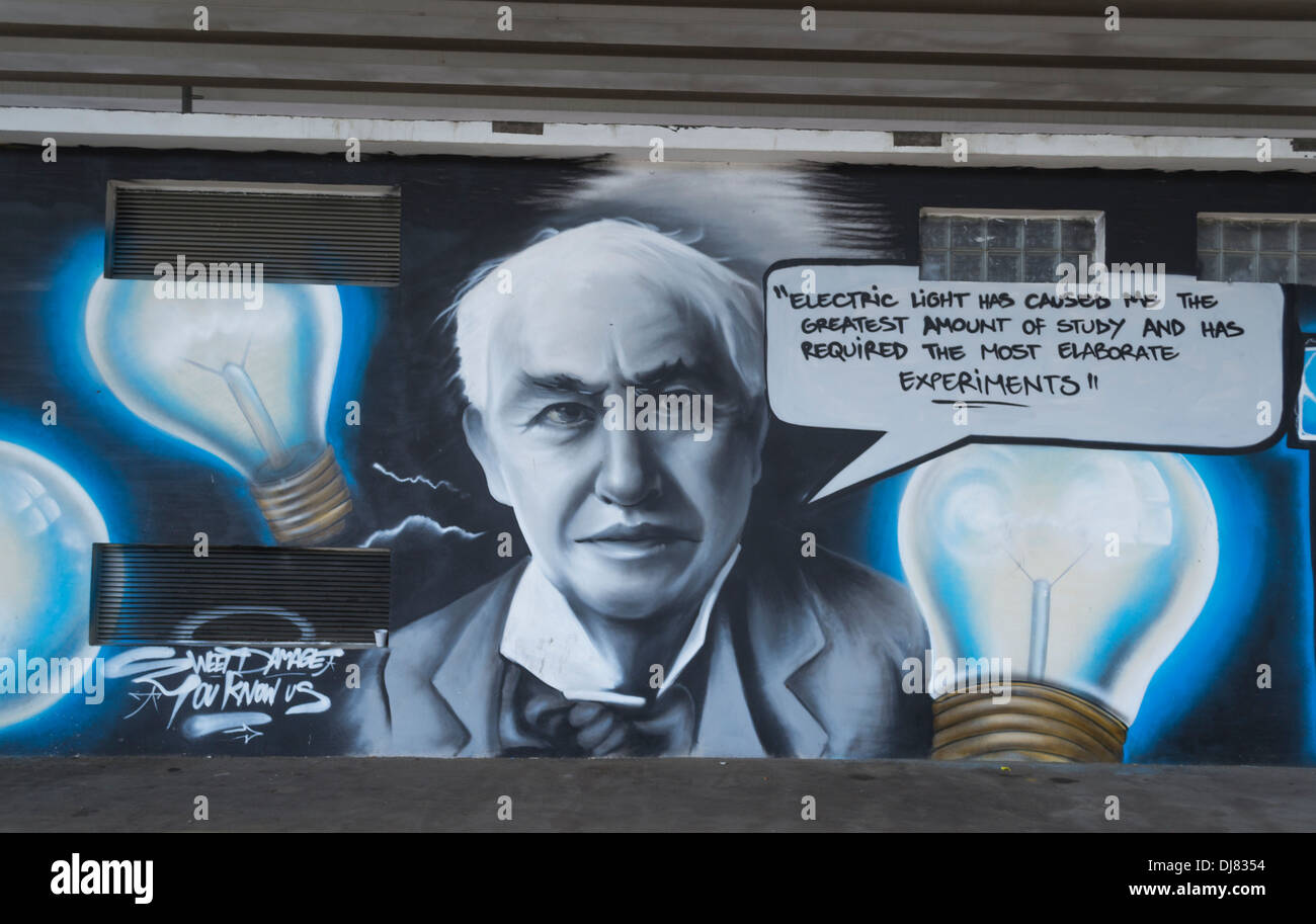 Wall painted with graffiti representing Thomas Alva Edison Stock Photo ...