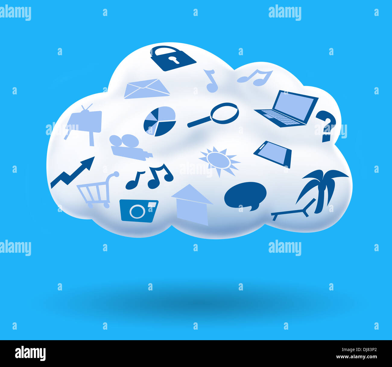Cloud Computing on Solid Blue Background Stock Photo - Alamy