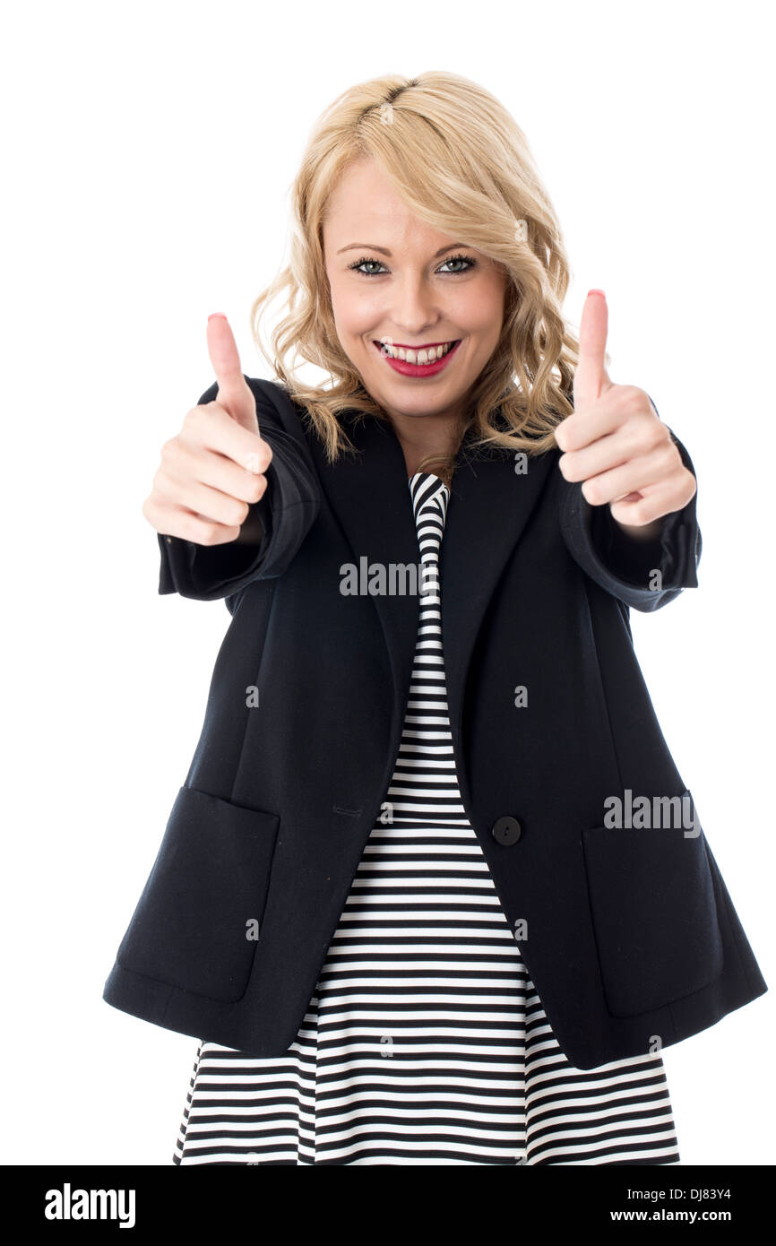 Model Released. Happy Young Business Woman Thumbs Up Stock Photo - Alamy