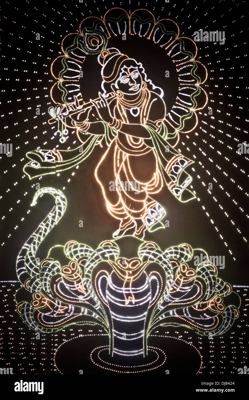 Colourful representation of God Krishna using LED lights, Ganesh ...