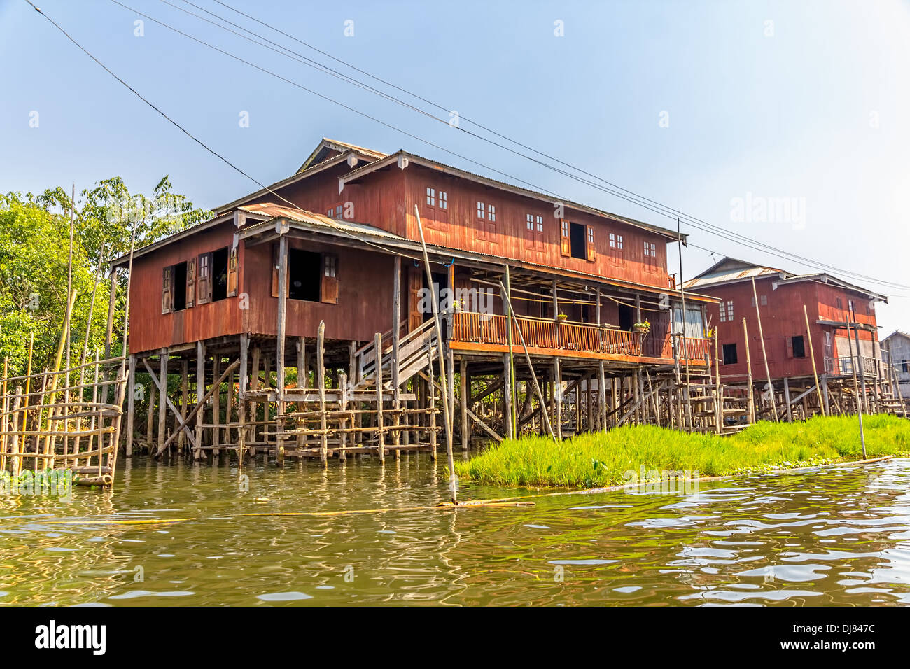 Panorama of the small Floating village at Inle lake, Myanmar Stock ...