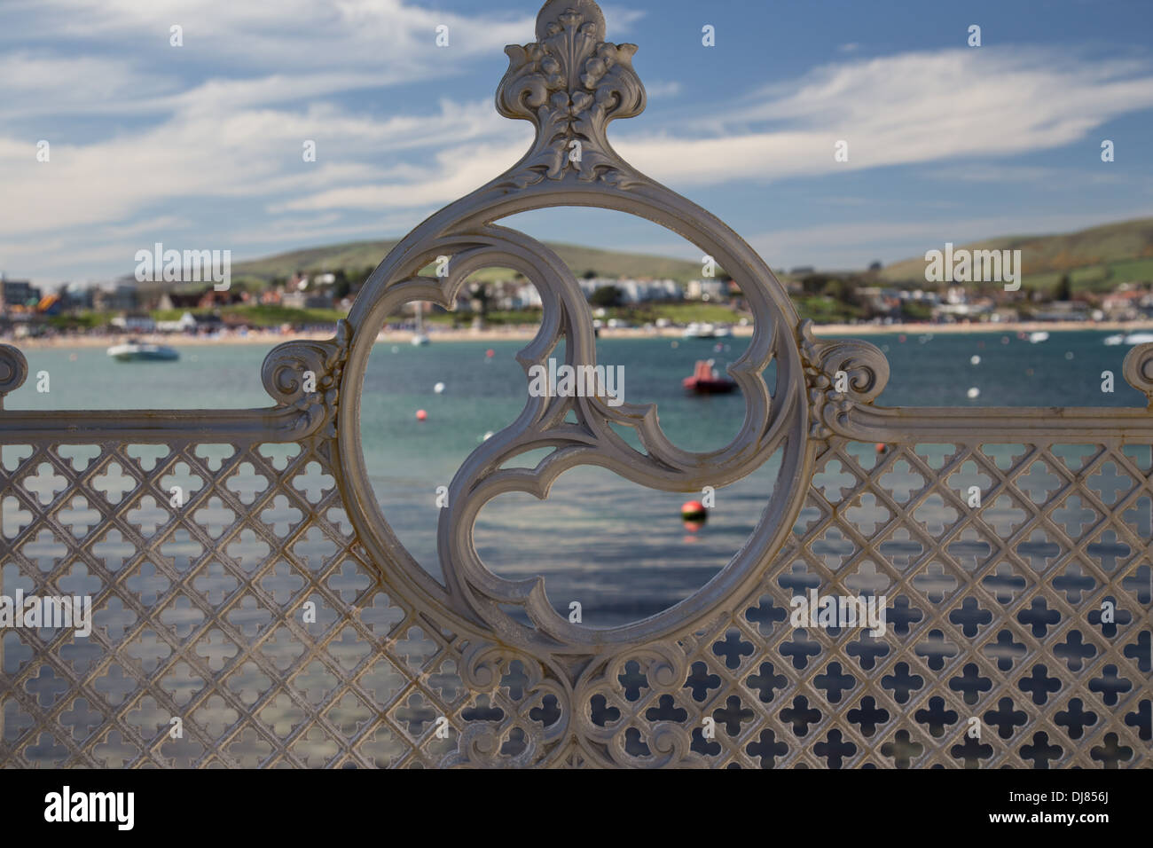 Swanage Bay. Jurassic Coast. Calm sea and blue sky. Swanage Pier in ...