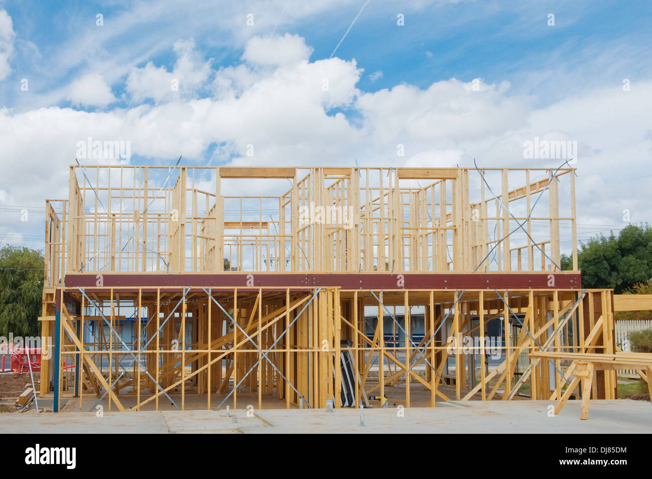 New residential construction home framing against a blue sky Stock ...