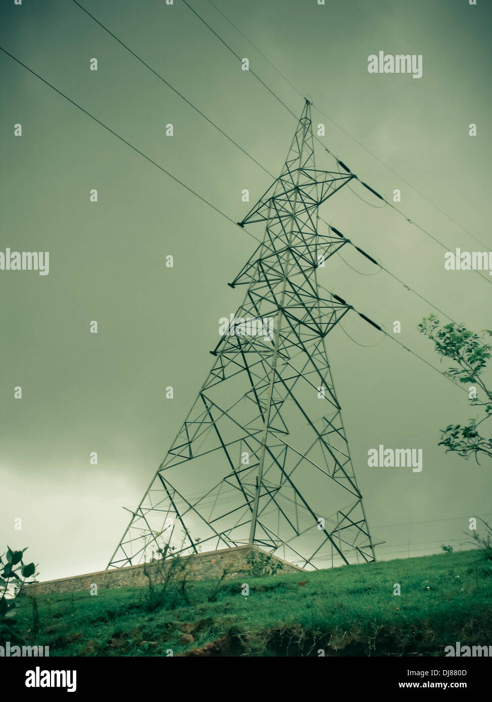 High voltage electricity cable lines & masts transmission tower ...