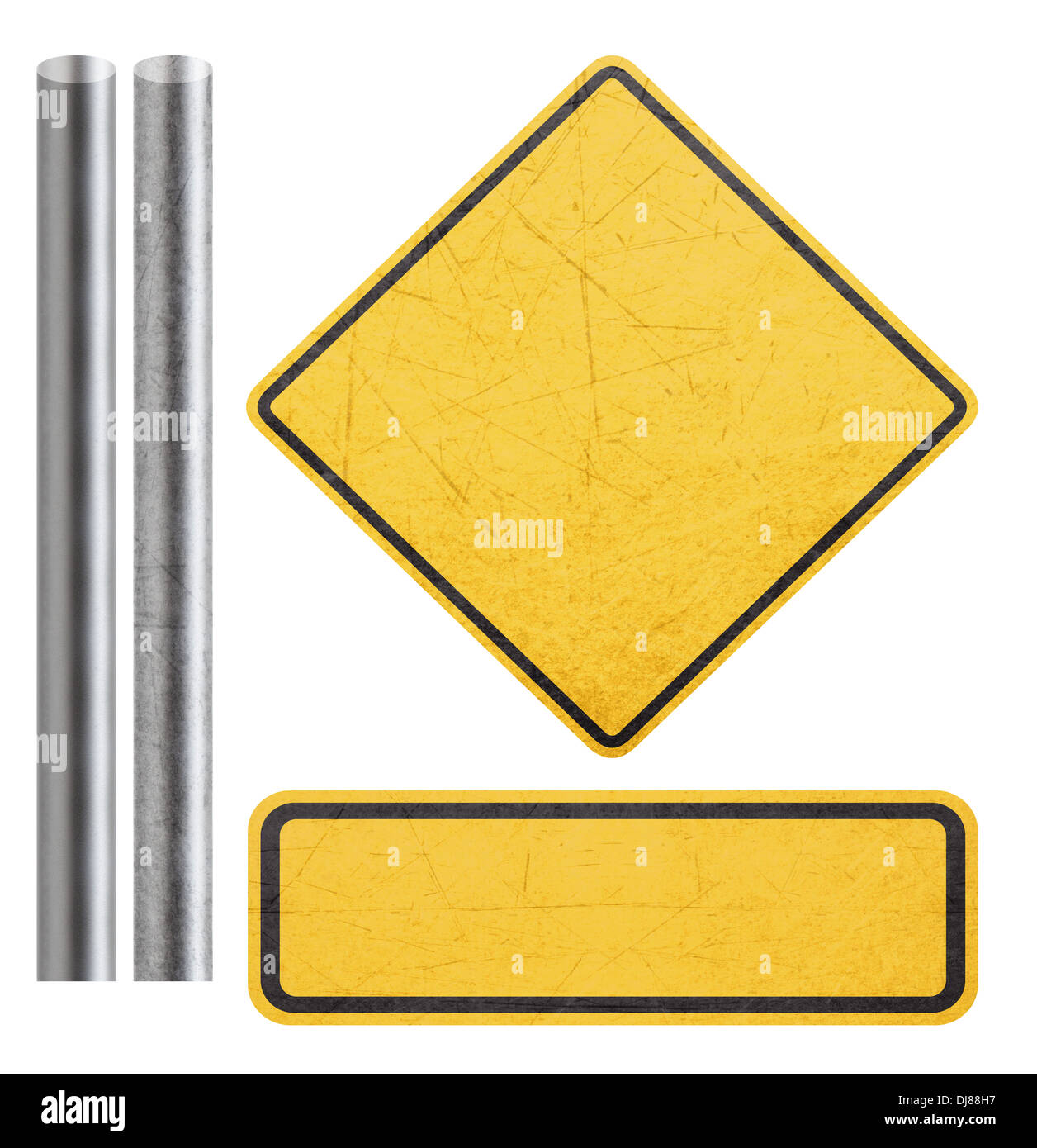 Blank Yellow Sign with metal bar, isolated in white with clipping path ...